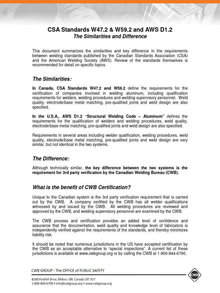 CWB Differences Between CWB and AWS | Download Free PDF | Welding ...