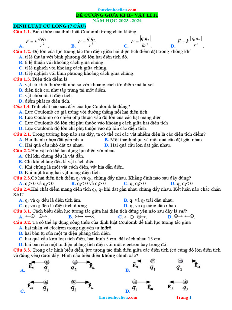 De Cuong On Tap Giua HK2 Vat Li 11 KNTT | PDF