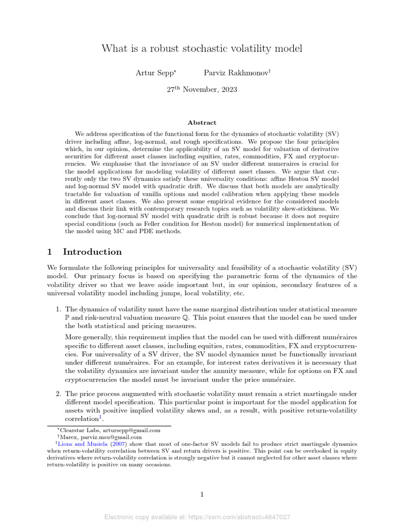 What Is A Robust Stochastic Volatility Model Pdf Vix Volatility