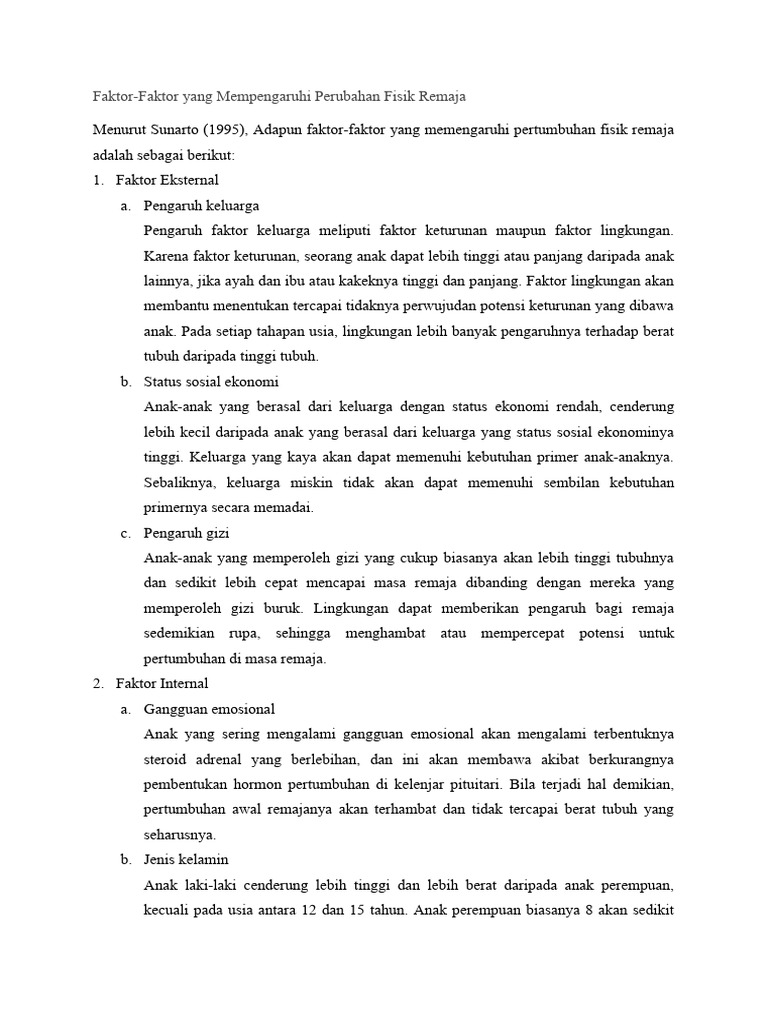 Faktor-Faktor Yang Mempengaruhi Perubahan Fisik Remaja | PDF