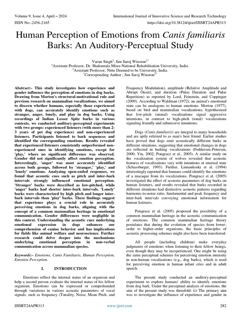 Human Emotion Perception in Dog Barks | PDF | Emotions | Perception