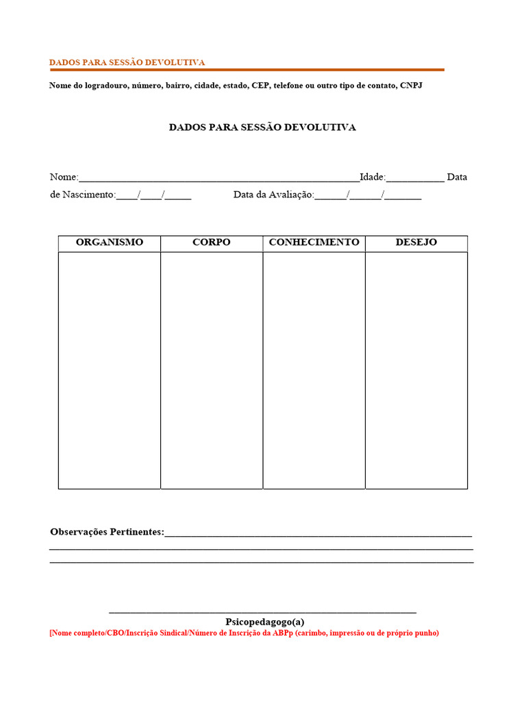 Modelo de Dados para A Sessão Devolutiva | PDF