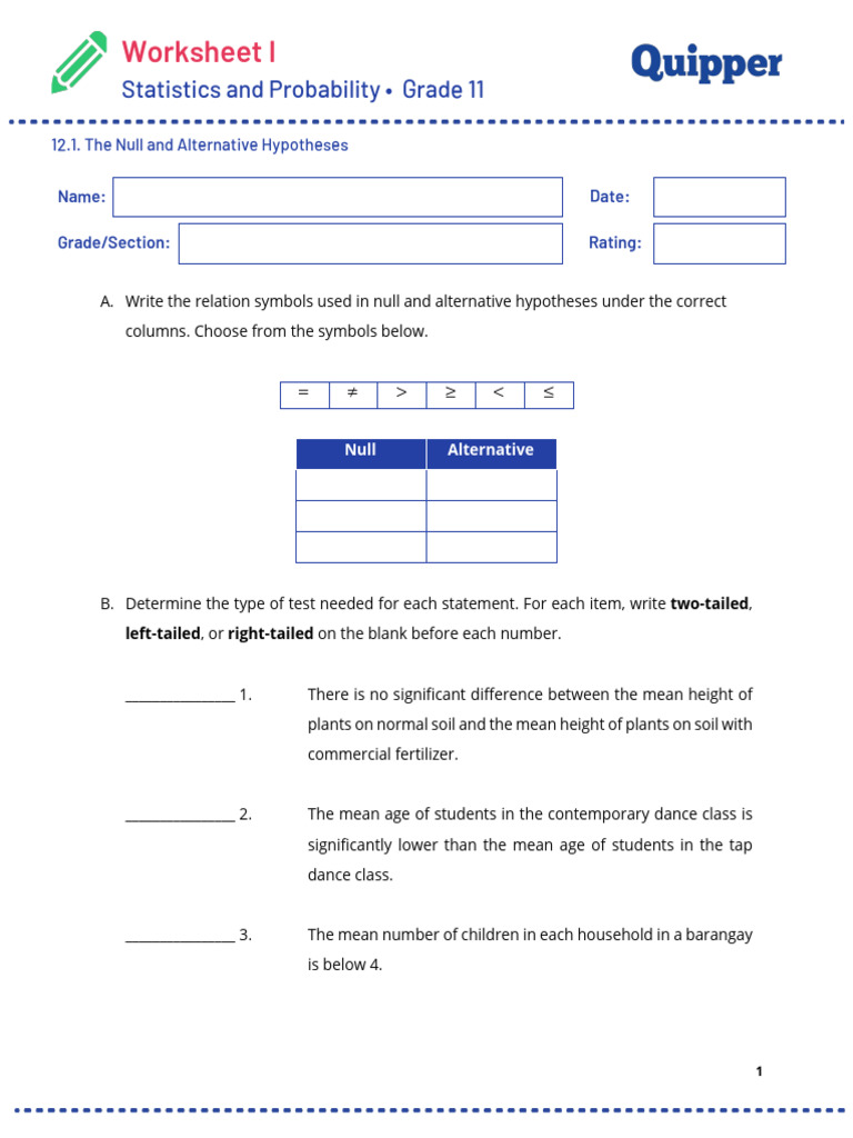 Grade 11 Statistics & Probability Worksheet | PDF