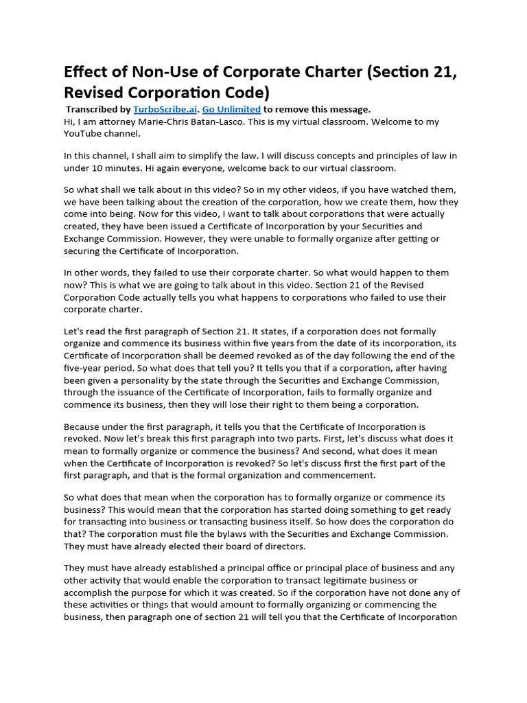 Corporate Charter Non-Use Consequences | PDF | Corporations | Business Law