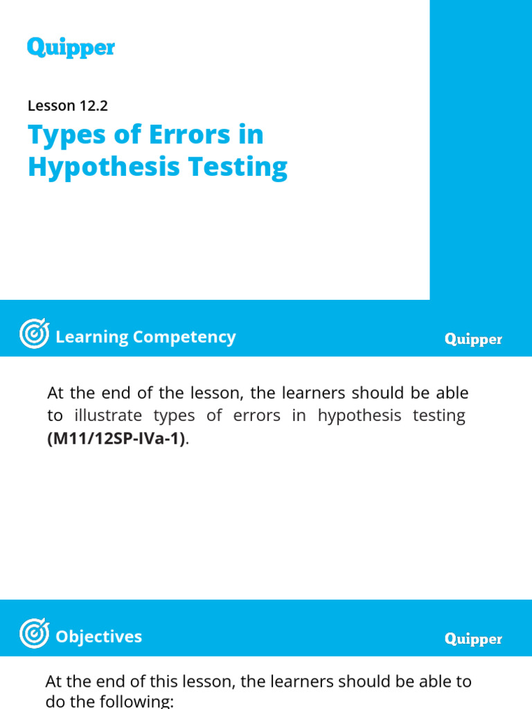 Types of Errors in Hypothesis Testing: Lesson 12.2 | PDF | Type I And ...