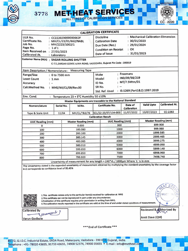 Calibration Certificate Due 29012024 | PDF | Calibration | Science