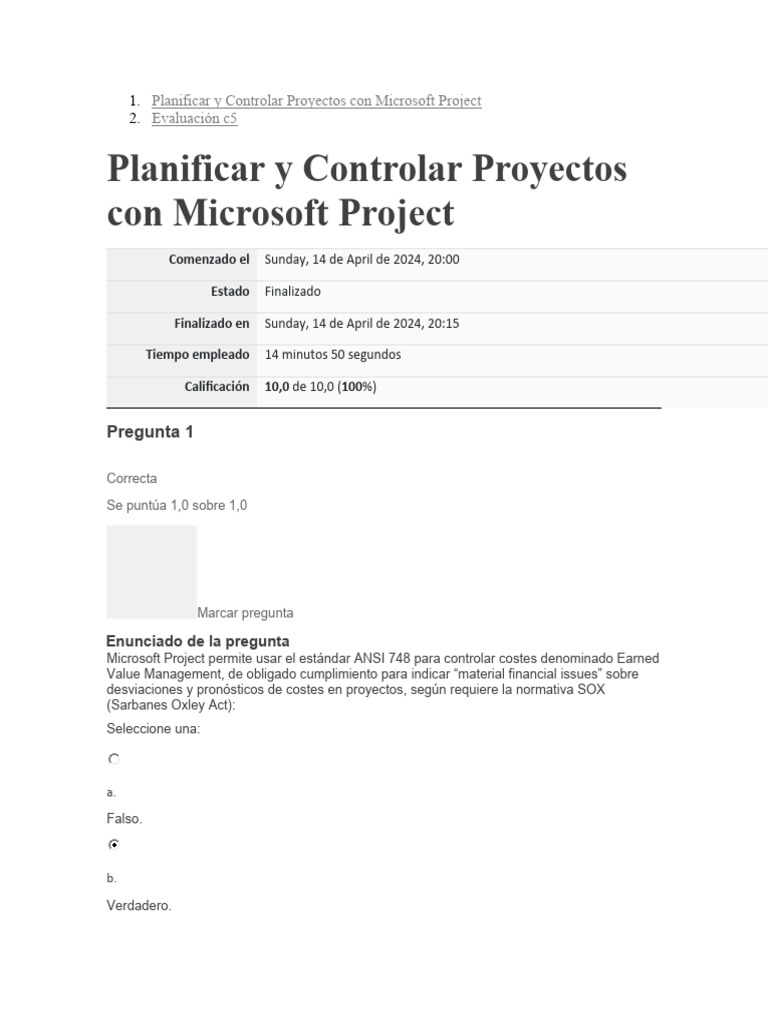 EVALUACION CLASE 5 UNIDAD 3 Planificar y Controlar Proyectos con Microsoft Project | PDF
