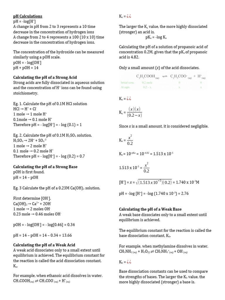 Calculating PH | PDF | Ph | Acid Dissociation Constant