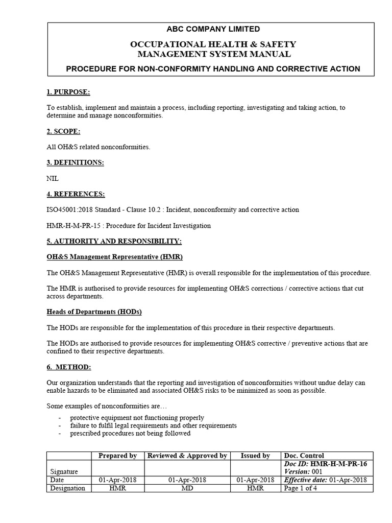 HMR-H-M-PR-16 Procedure For Non-Conformity Handling and Corrective ...