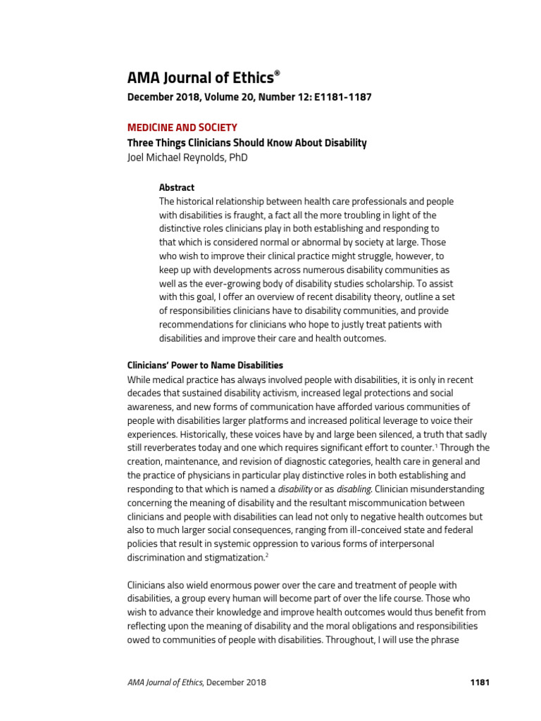 Disability In The Medical Context Pdf Disability Knowledge