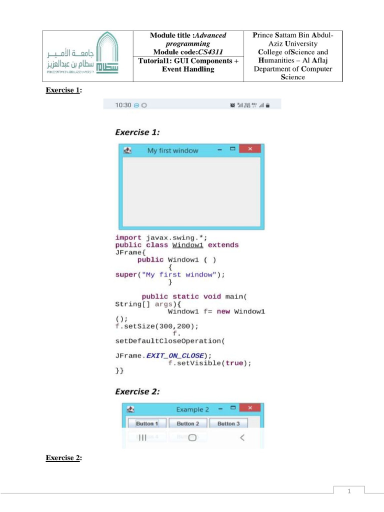 Lab-1 - GUI Components + Event Handling - Correction | PDF