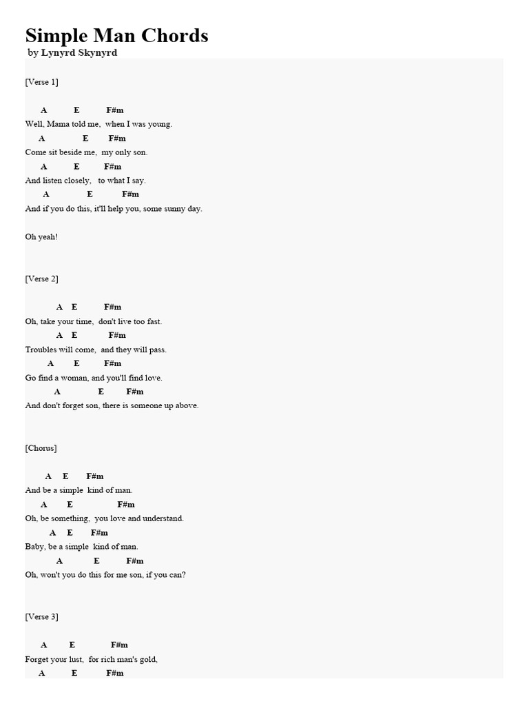 Simple Man Chords by Lynyrd Skynyrd | PDF