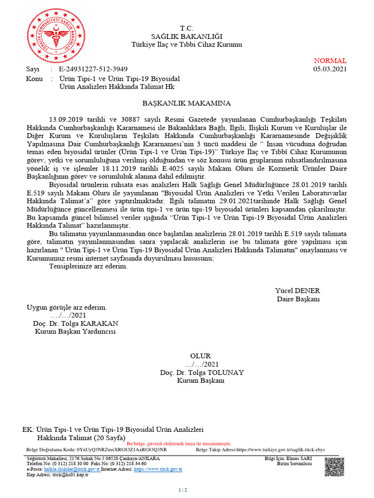 MAKAMOLURU - Ürün Analizleri Hakkında Talimat HK | PDF