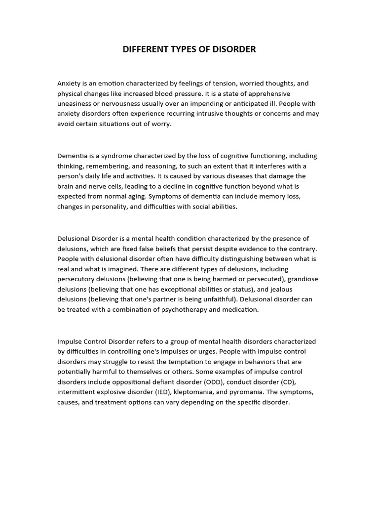 Different Types of Disorder | PDF | Mental Disorder | Psychosis