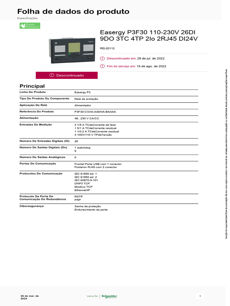 Descontinuação do Easergy P3F30 | PDF | Energia elétrica | Engenharia ...