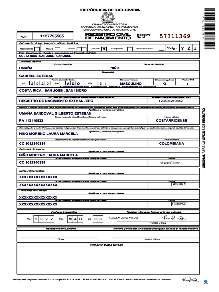 PDF Registro Civil de Nacimiento Republica de Colombia Compress | PDF | Gobierno y personalidad