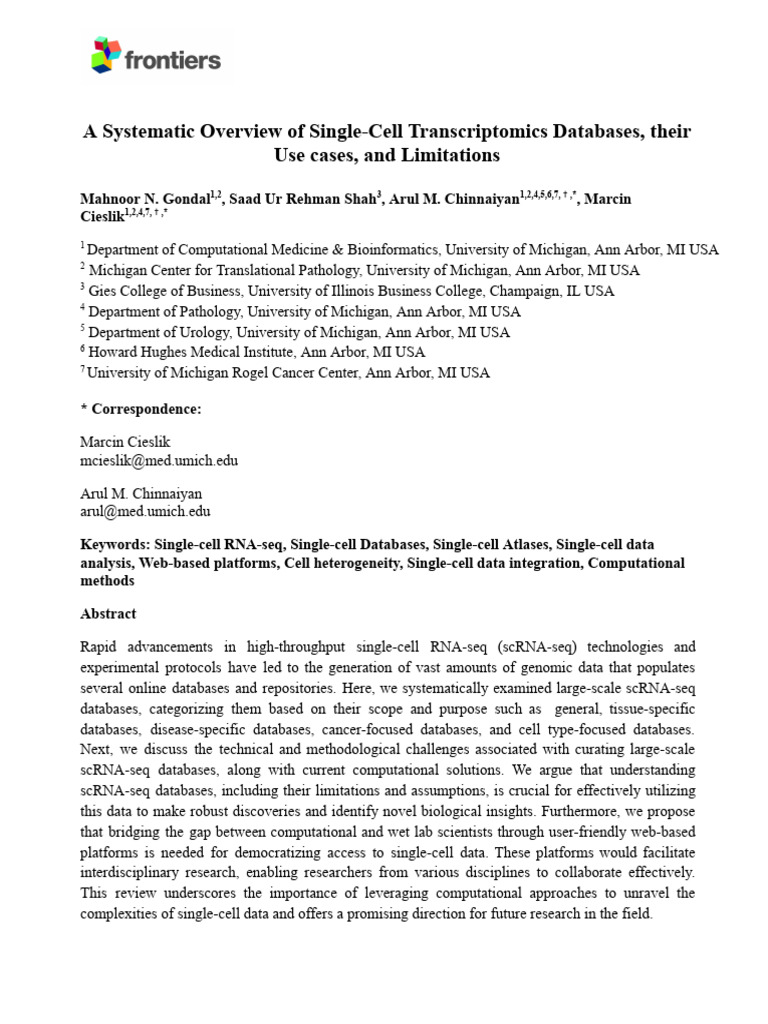 A Systematic Overview of Single-Cell Transcriptomics Databases, Their Use Cases, and Limitations ...