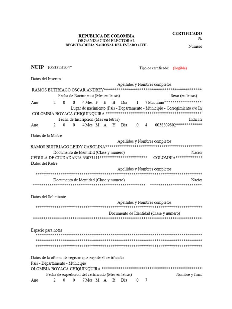 Registro Civil de Nacimiento en Colombia | PDF | Derechos y libertades ...