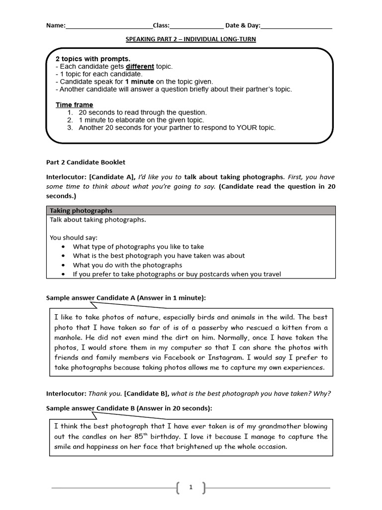 Speaking Task Part 3 | PDF | Photograph