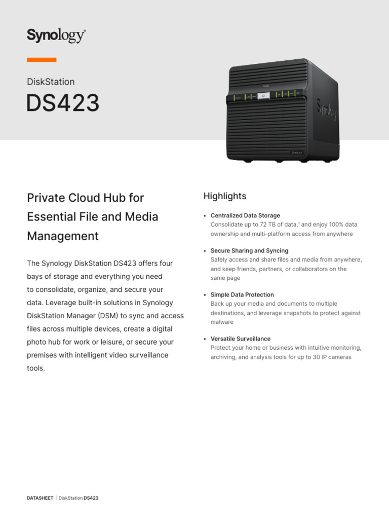 Synology DS423 Data Sheet Enu | PDF | Cloud Computing | Backup