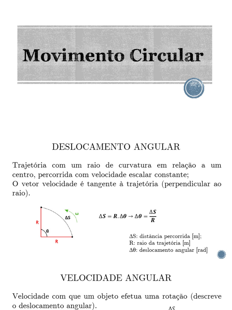 Aula 06 - Movimento Circular Uniforme 2023 | PDF | Trajetória | Velocidade
