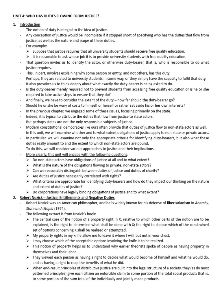 (Summary) Unit 4 - Who Has Duties Flowing From Justice | Download Free PDF | Justice | Crime ...