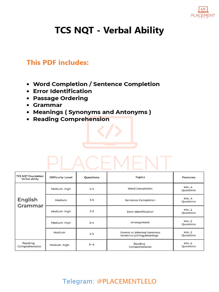 Verbal Ability by Placement Lelo | PDF | Verb | Part Of Speech