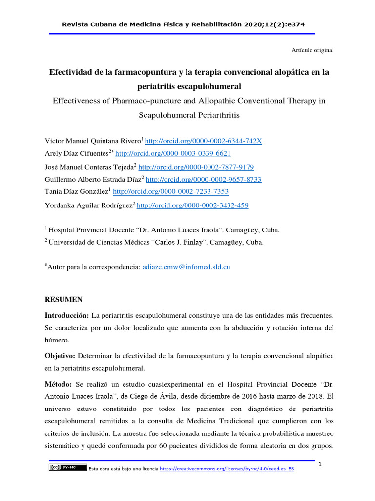 Efectividad de la farmacopuntura en periartritis | PDF | Hombro | Cuba