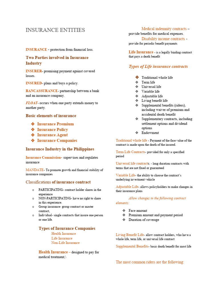 INSURANCE ENTITIES | PDF | Insurance | Life Insurance