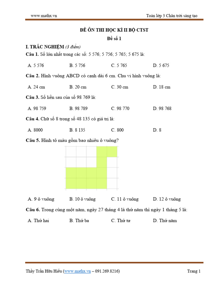 Đề Kiểm Tra Học Kì 2 Lớp 3 Ctst | PDF
