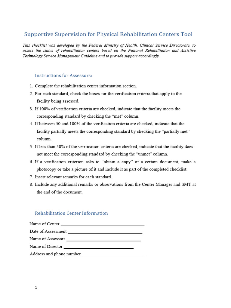 SS Check List for Rehab Center | PDF | Physical Therapy | Medical Device