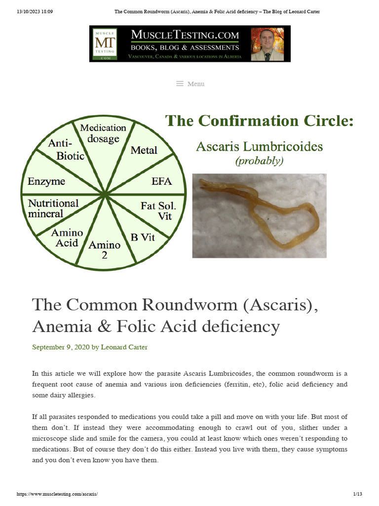 The Common Roundworm (Ascaris), Anemia & Folic Acid Deficiency - The ...