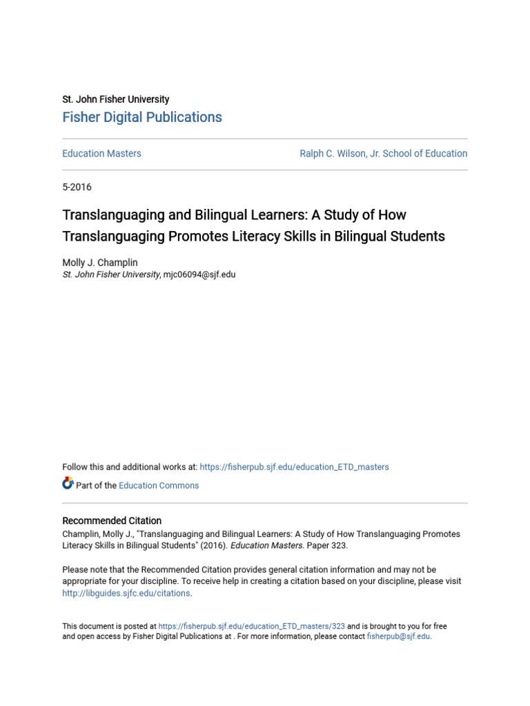 Translanguaging and Bilingual Learners - A Study of How Translangu ...