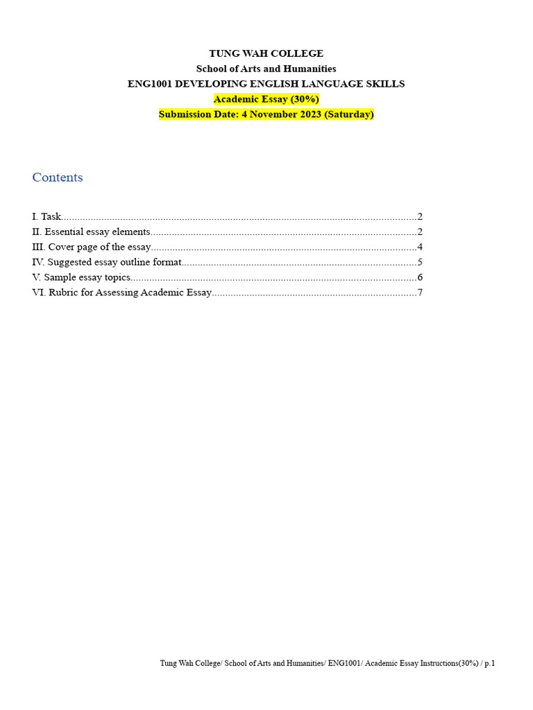 ENG1001 Academic Essay Guidelines | PDF | Essays | Citation