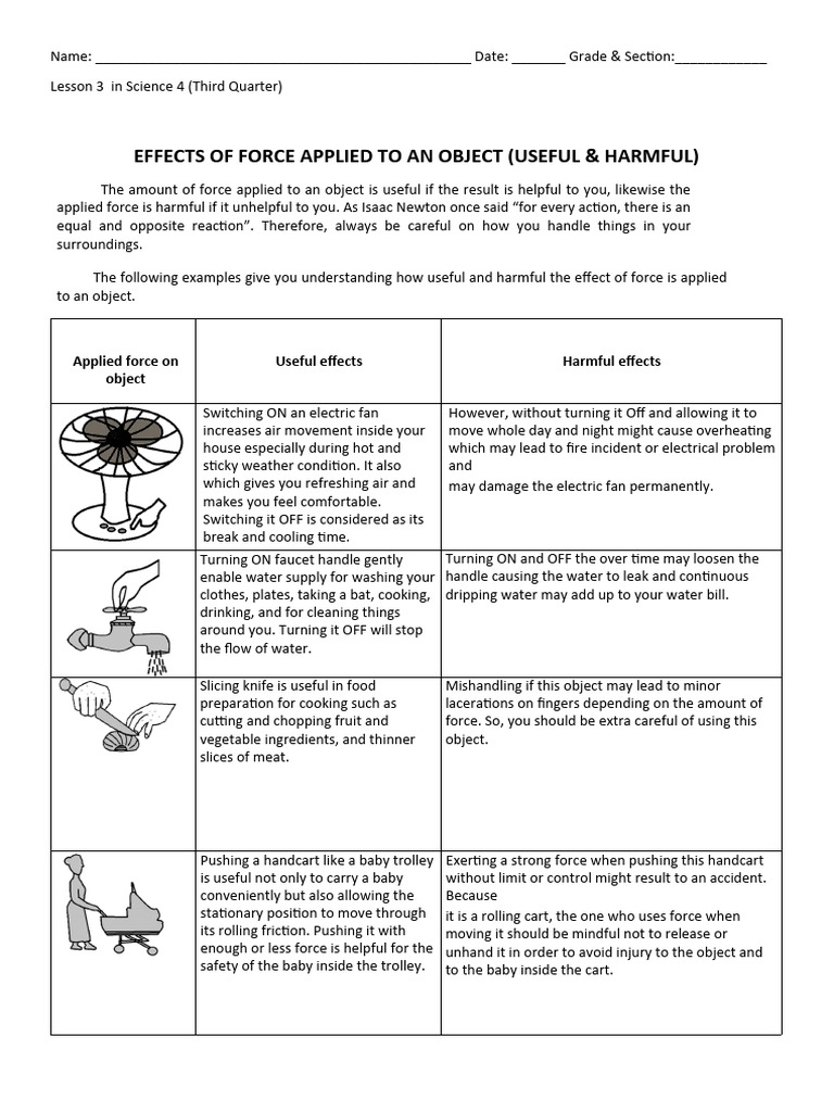 Science 4 - Lesson 3-3rd Quarter | PDF | Force | Water