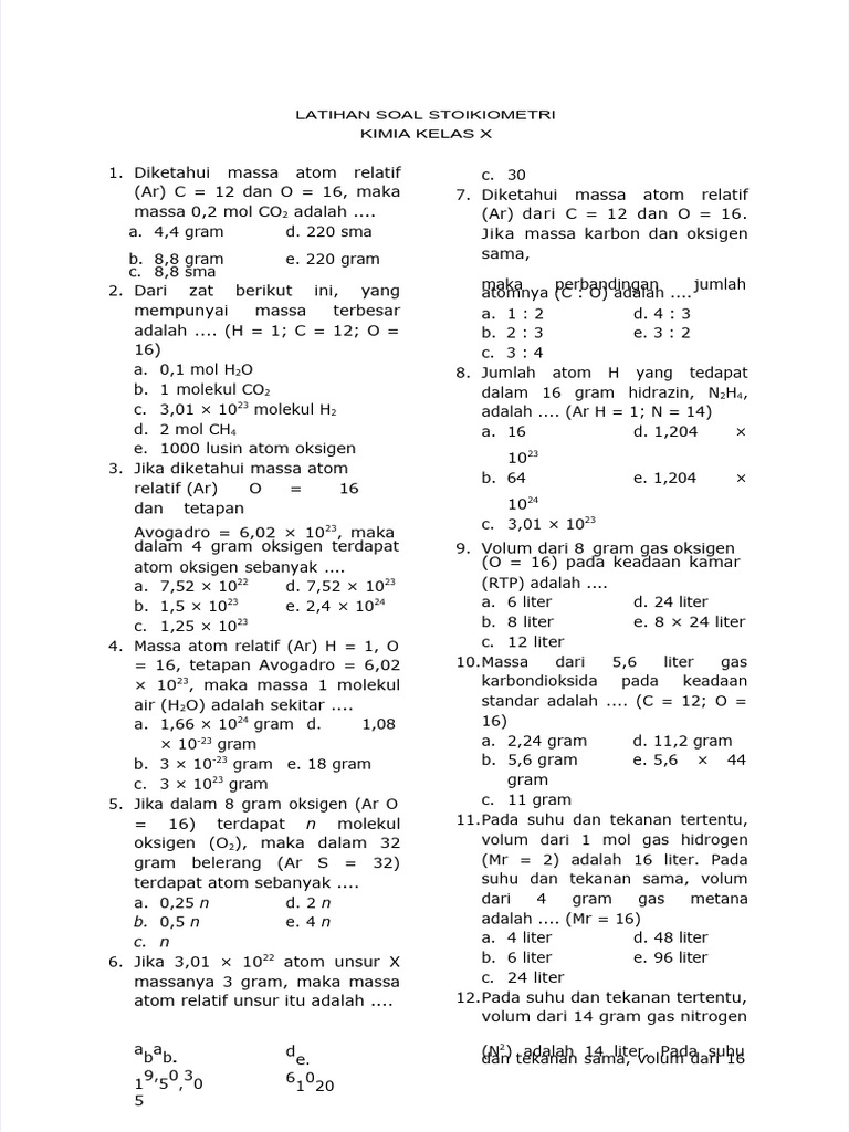 Soal Stoikiometri Kelas X Sma | PDF | Metode & Bahan Ajar