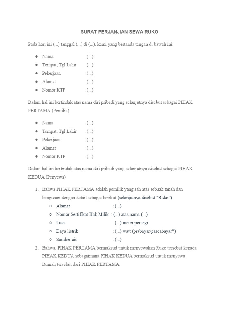 Contoh Surat Perjanjian Sewa Ruko | PDF