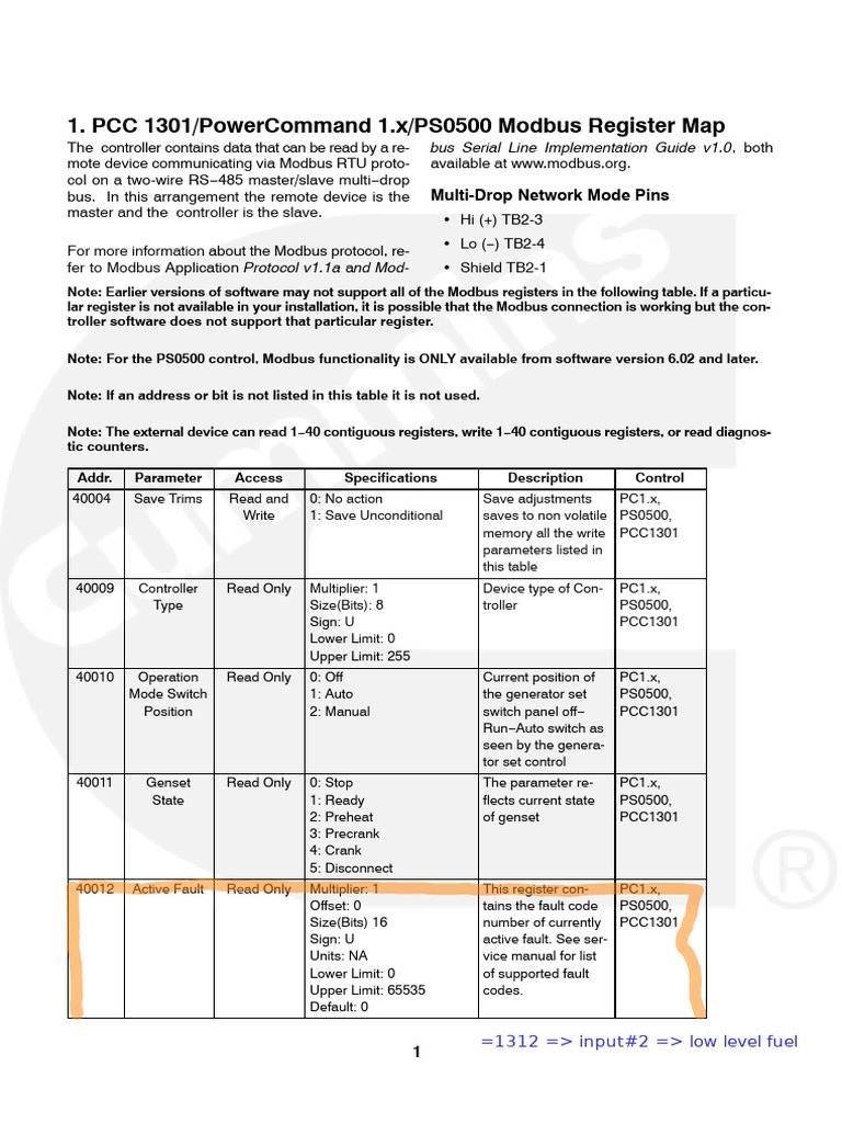 A48 Modbus Register Maps Extracto Resaltado | PDF | Alternating Current ...
