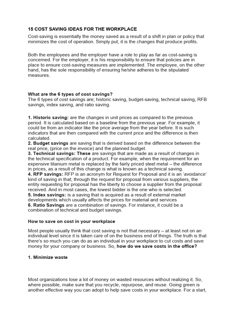 Workplace Cost-Saving Strategies | PDF | Lean Manufacturing ...