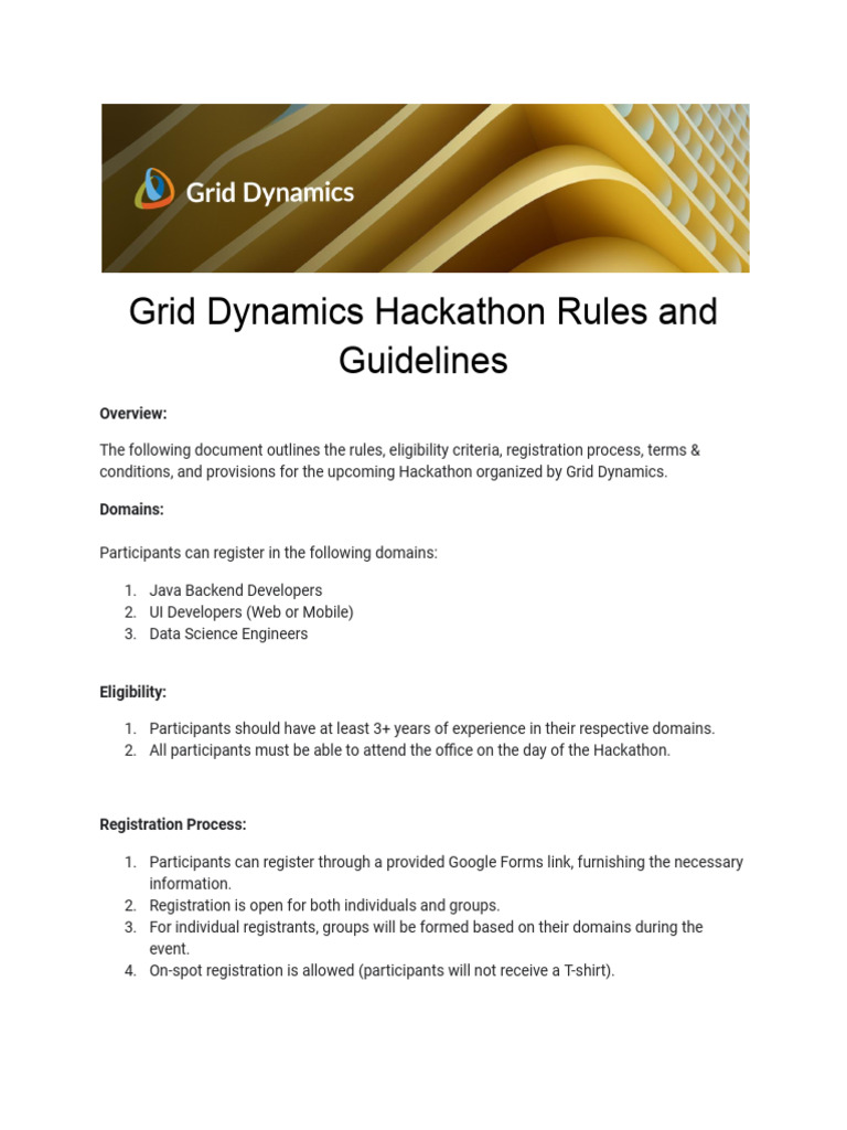Grid Dynamics Hackathon Rules and Guidelines | PDF | Mobile App | Computing