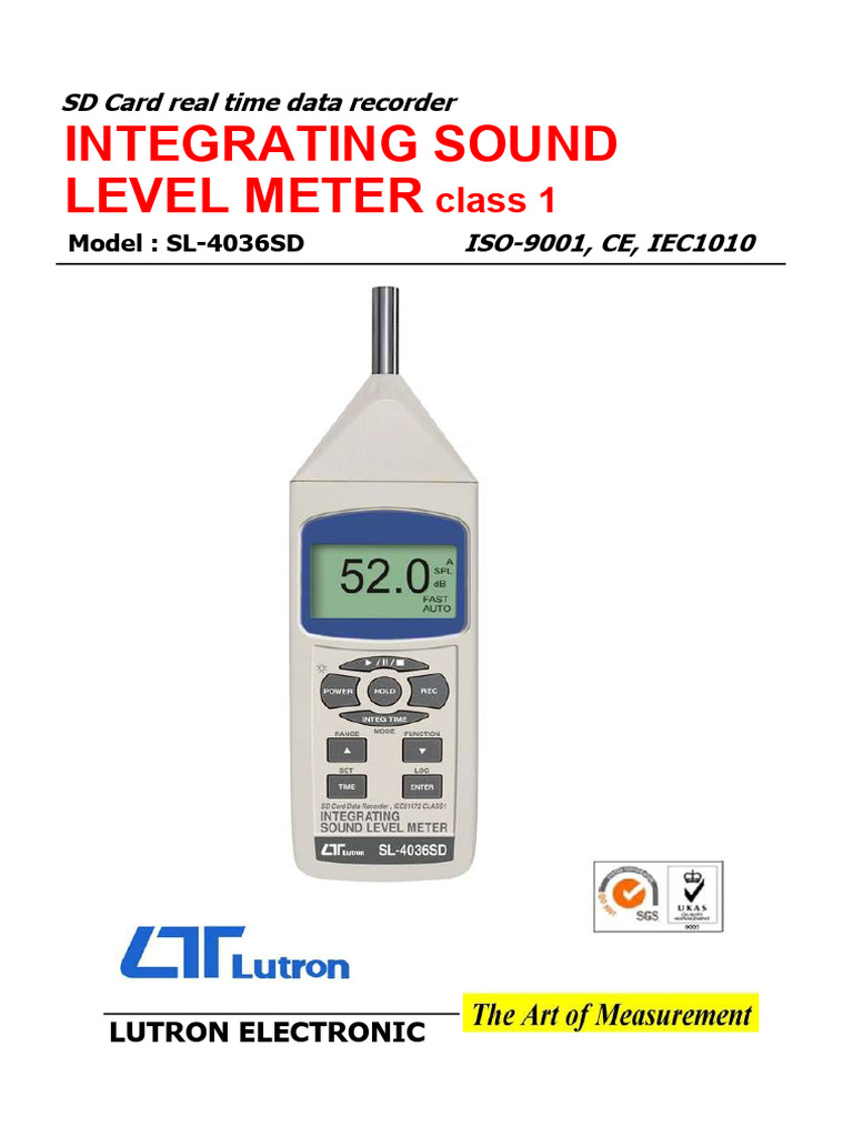 Integrating Sound Level Meter: Class 1 | PDF | Decibel | Microphone