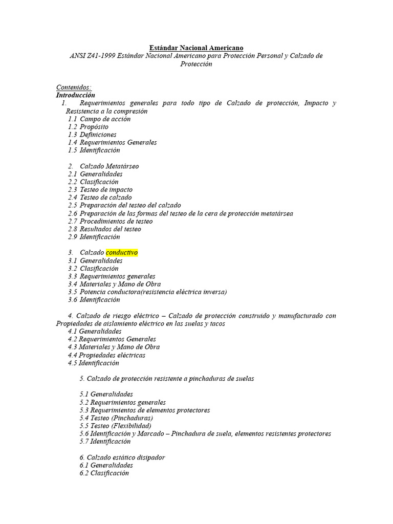 Ansi Z-41 - 1999 | PDF | Calzado | Resistividad Eléctrica y Conductividad