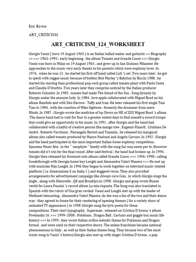 Art Criticism 124 Worksheet | PDF