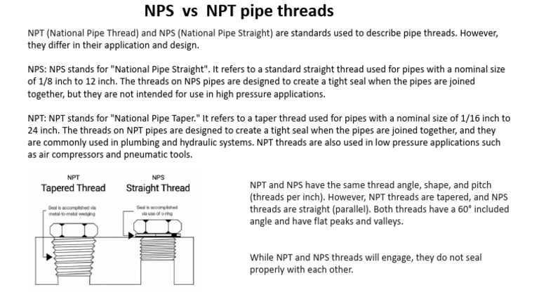 NPT Vs NPS Pipe Thread | PDF