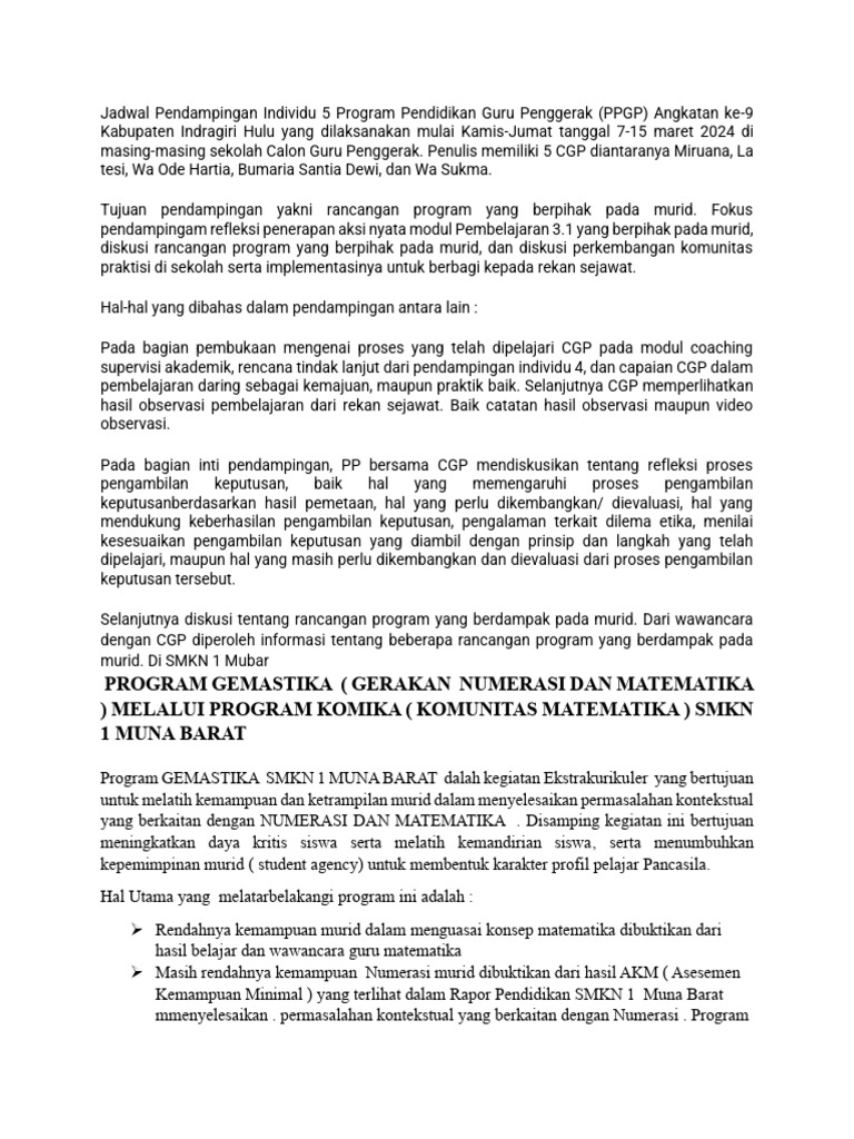 Contoh Laporan Pendampingan Individu 5 CGP | PDF