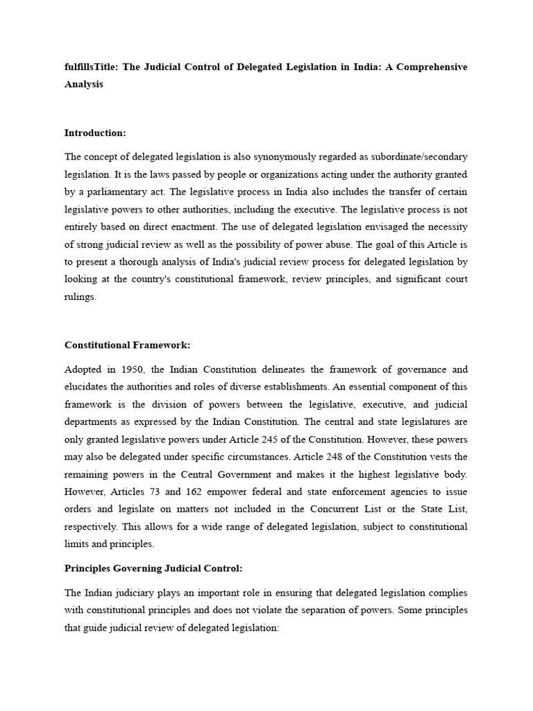 Judicial Control Over Deleated Legislation in India | PDF | Judicial Review | Separation Of Powers
