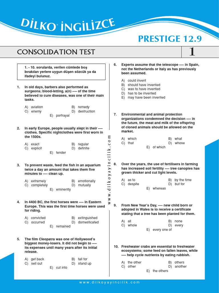 Prestige Test Consolidation | PDF