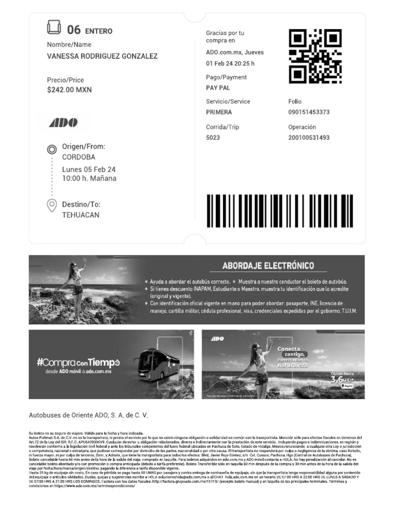 Boleto Regreso ADO | PDF