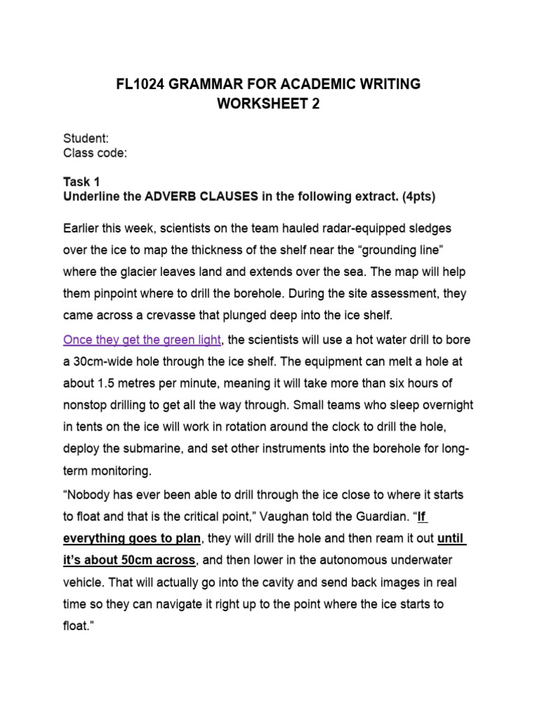 Worksheet 2 Dependent Clauses - Antartica Mel | PDF | Sea | Ice
