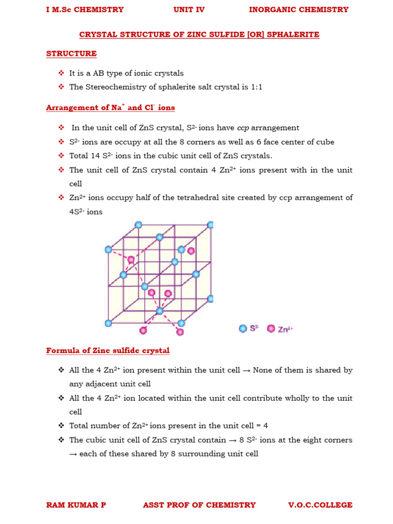 CRYSTAL STRUCTURE Cubic ZNS NaCL | PDF | Sodium Chloride | Chloride